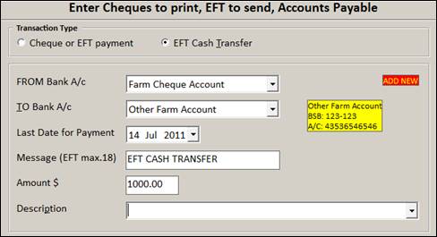 Create EFT Cash Transfer – Agrimaster