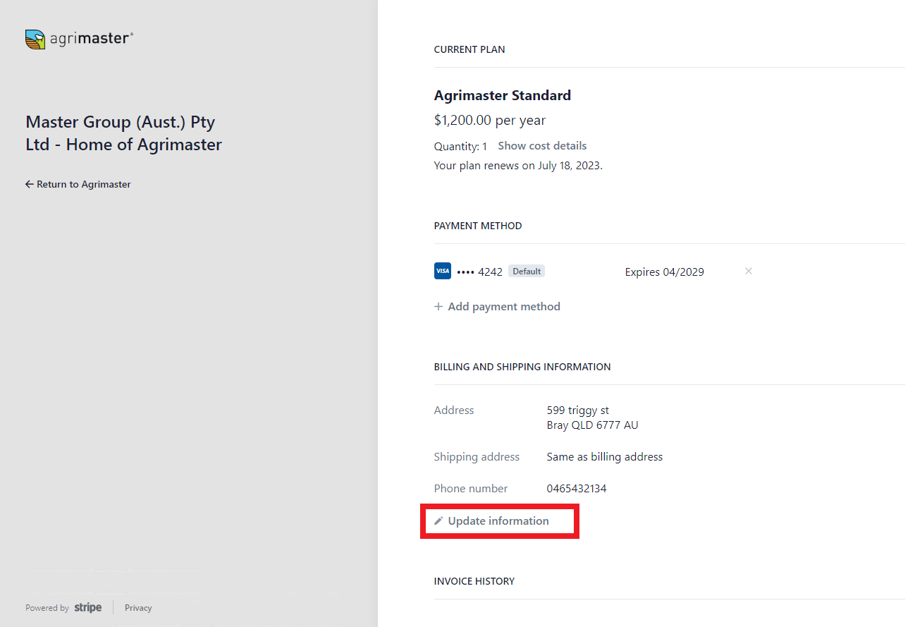 Updating My Billing Details – Agrimaster